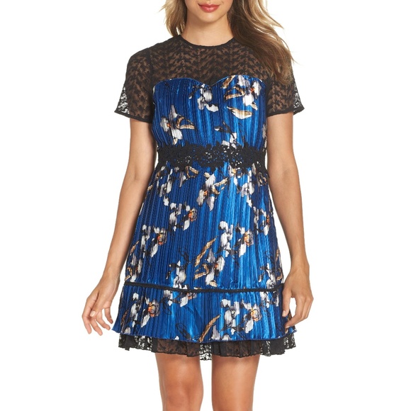 foxiedox | Dresses | Foxiedox Carmella Pleated Floral Lace Mini Dress ...